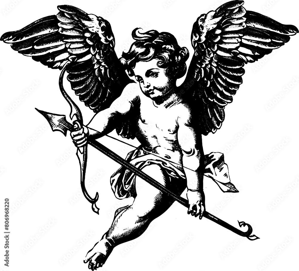 Angel Cupid Amor grunge gothic tattoo icon, y2k aesthetic, vector 90s ...