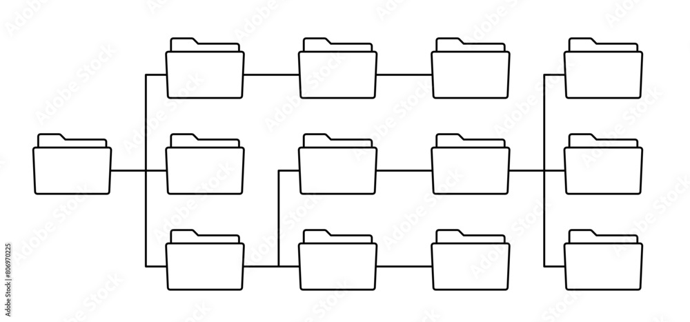 File management concept. Computer files directory, line pattern. Folders organised in a system ...