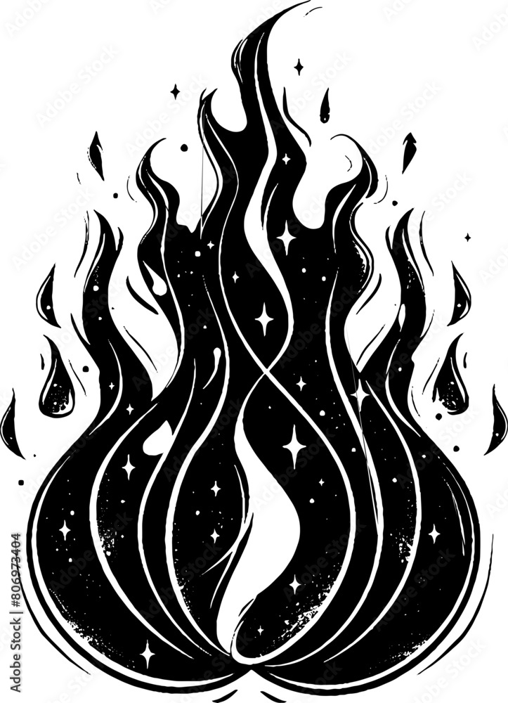Vetor de Fire flame gothic tattoo icon, y2k aesthetic, vector 90s ...