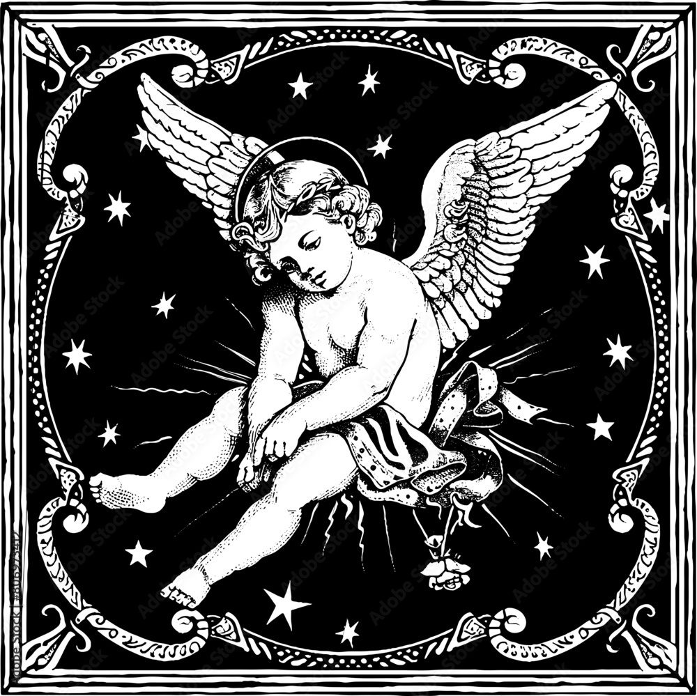 Angel gothic tattoo icon, y2k aesthetic, vector 90s vintage glam, black ...