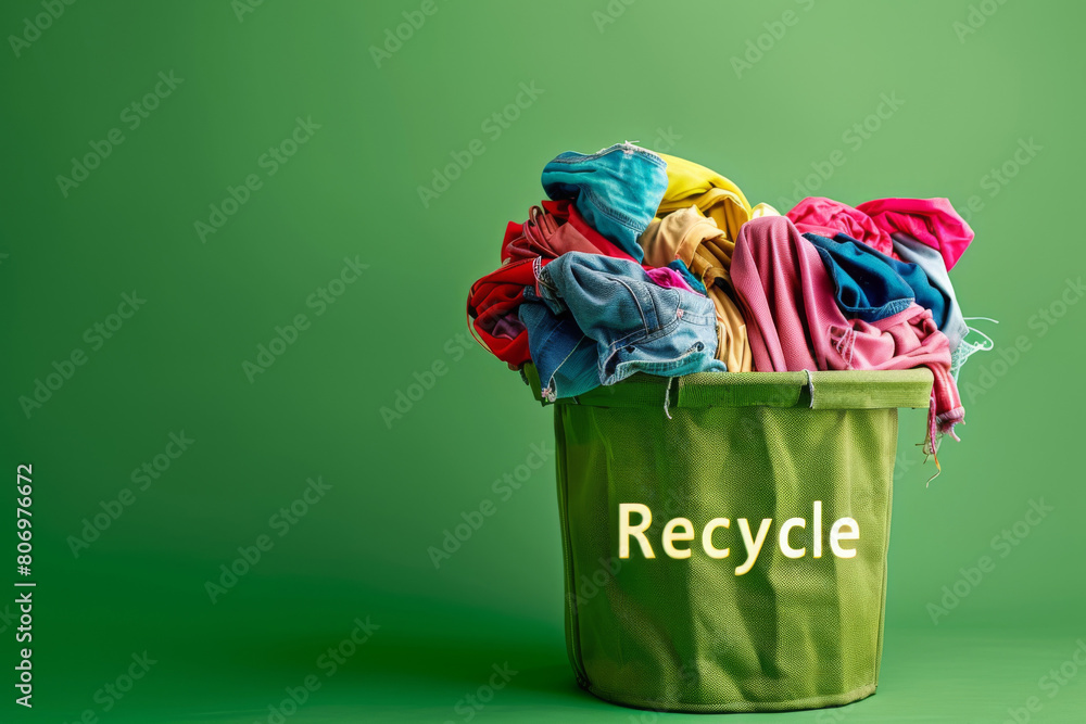Vibrant image showcasing a green recycle bin overflowing with colorful ...