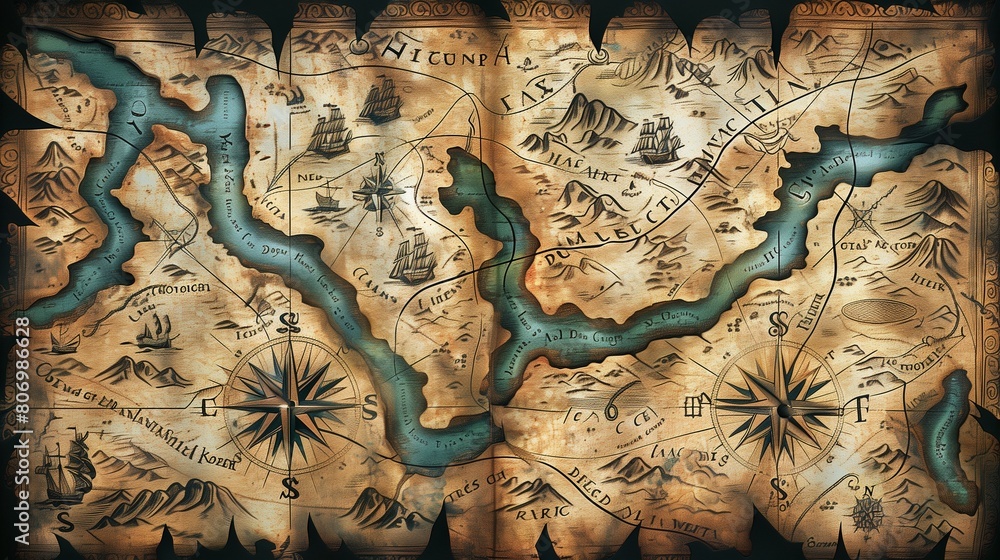 Burnt-edge map revealing hidden coastal alcoves and caverns, detailed ...