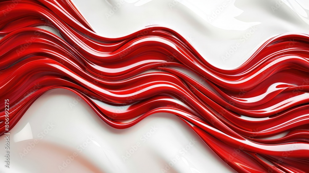 Scarlet red abstract waves on a pearl white background with a ceramic ...