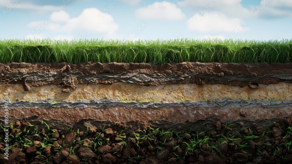 ภาพประกอบสต็อก realistic 3d rendering of soil cross section with green ...