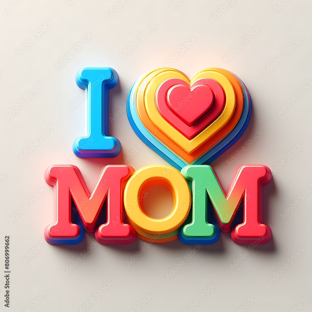 Mothers day lettering isolated. I love mom colorful typography. 3d ...