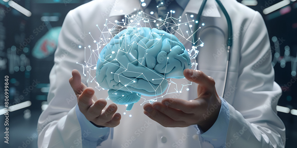 Doctor holding a glowing human brain highlights the importance of ...