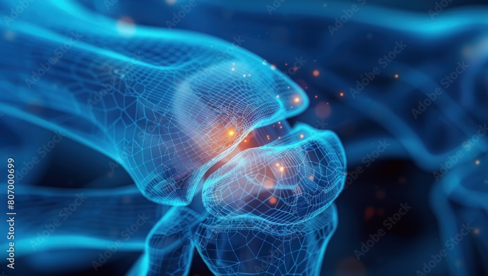 Cross-section of a knee joint, with jagged lines indicating meniscus ...