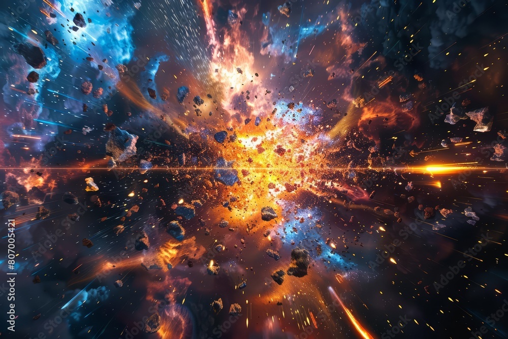 The futuristic space banner depicts an explosion in space, capturing ...