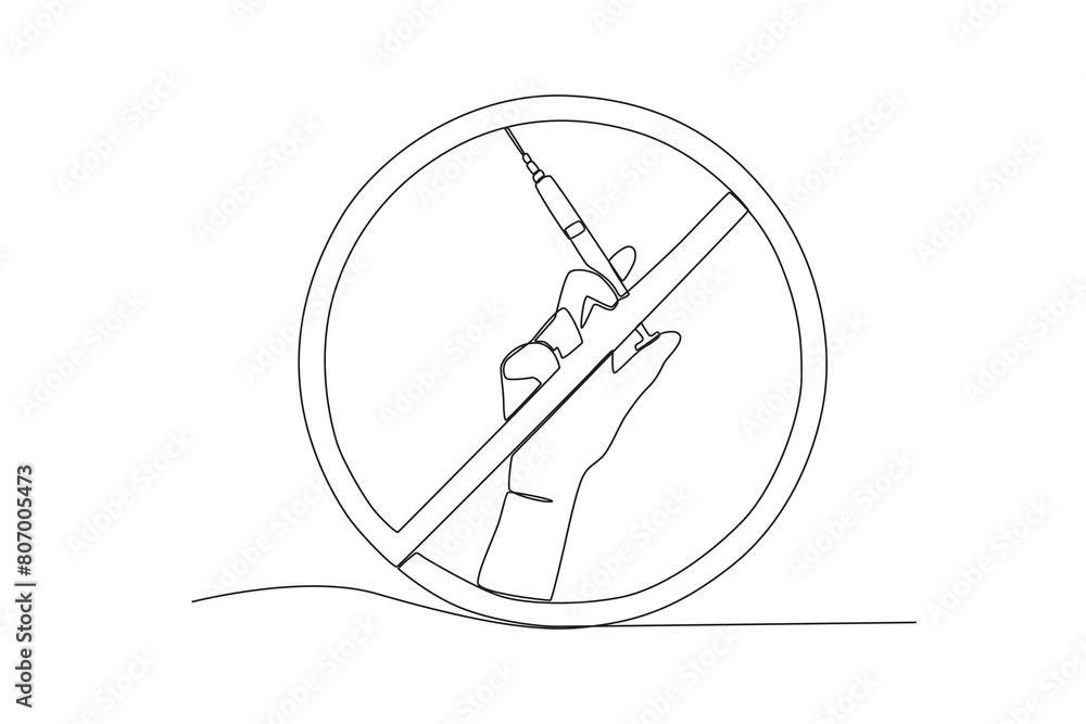 Single continuous line drawing of Symbol of prohibited use of drugs ...