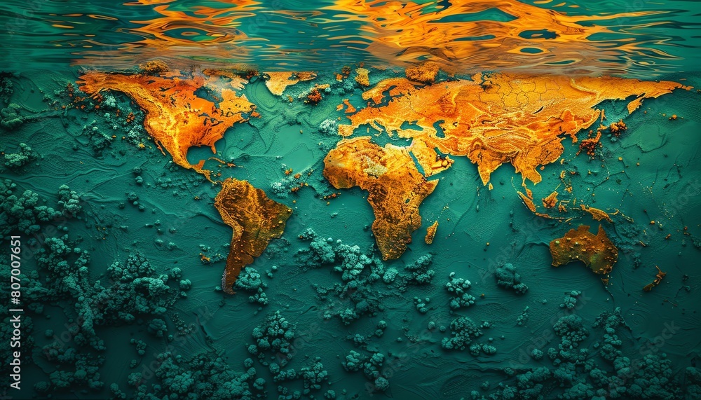 Create an image of a world map showing significant areas submerged ...