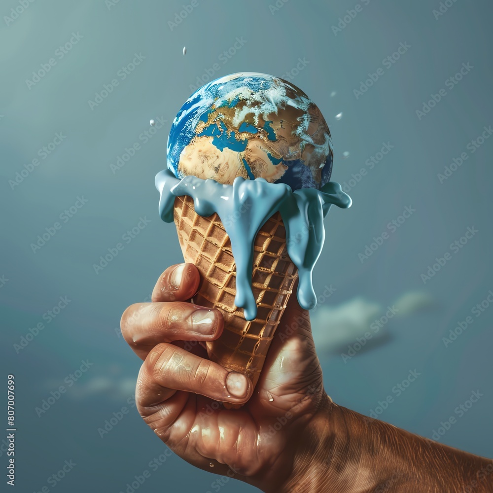 Create an image of an ice cream cone with the world as the scoop ...