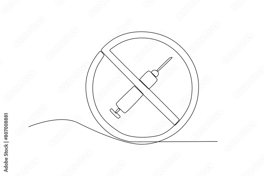 Single continuous line drawing of Symbol of prohibited use of drugs ...