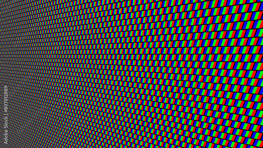RGB Screen Pixels Pattern In Perspective. Analog Display Television ...