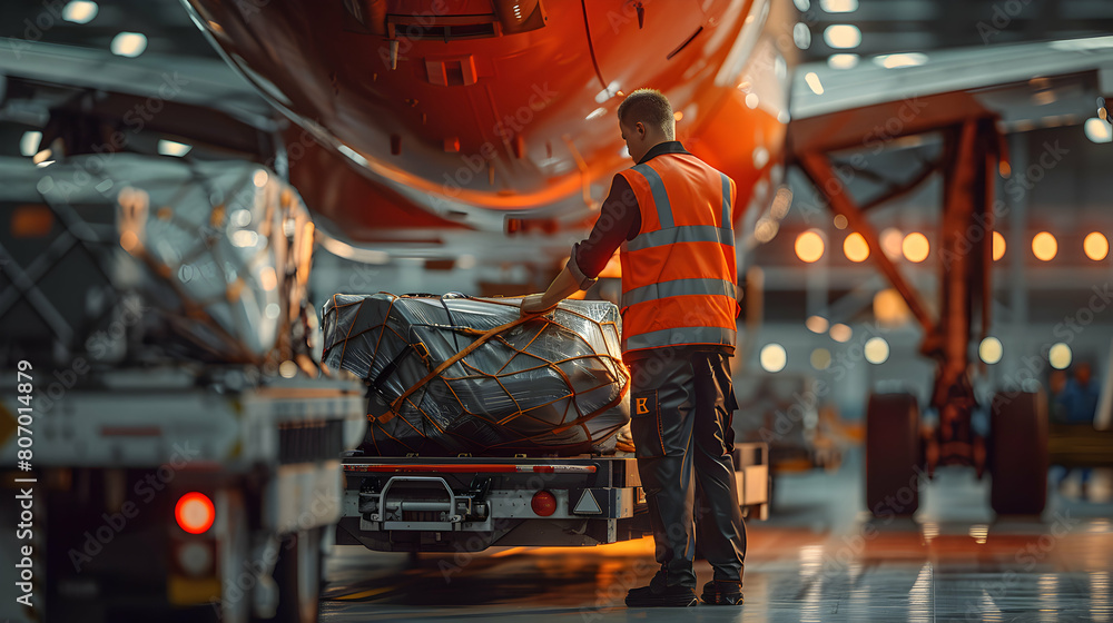 Efficient Travel: Baggage Handler Loading Luggage for Aircraft ...