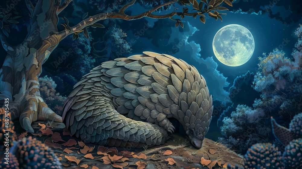 A pangolin curled into a ball for protection while resting under the ...
