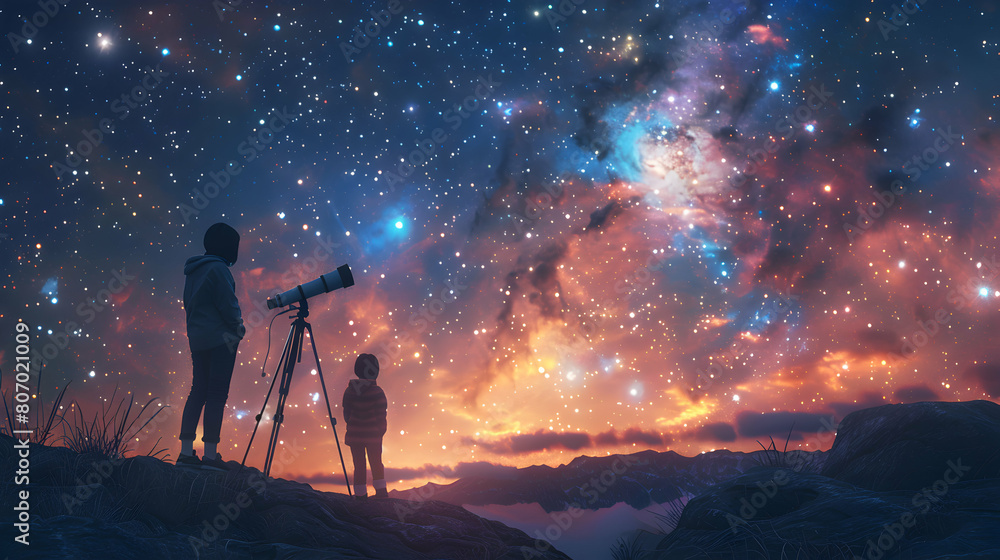 Families Enjoy an Astronomy Night Together, Setting Up Telescopes for ...