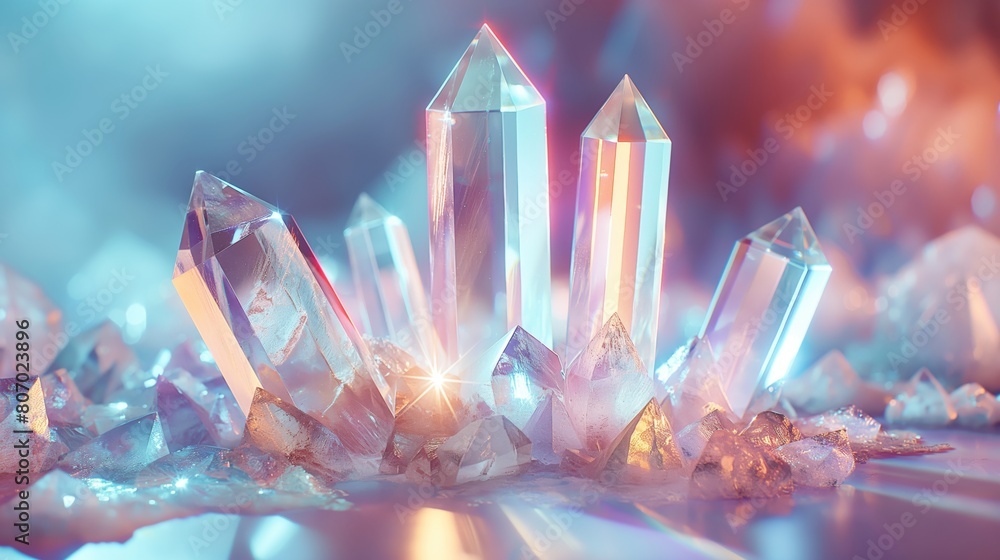 Crystal cluster, capturing the iridescent play of light across its ...