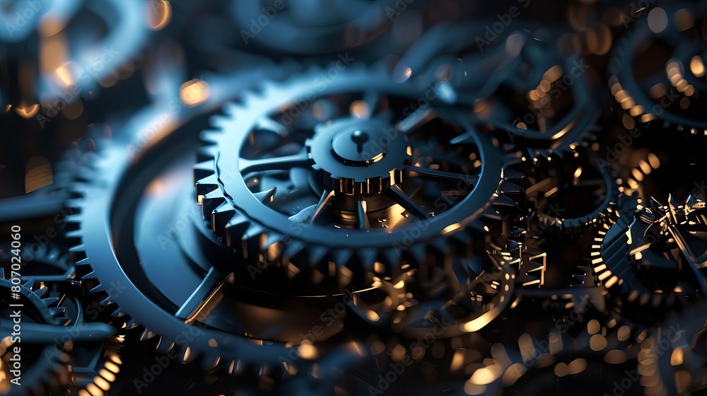 An abstract visualization of a clock gear mechanism appearing to rotate ...