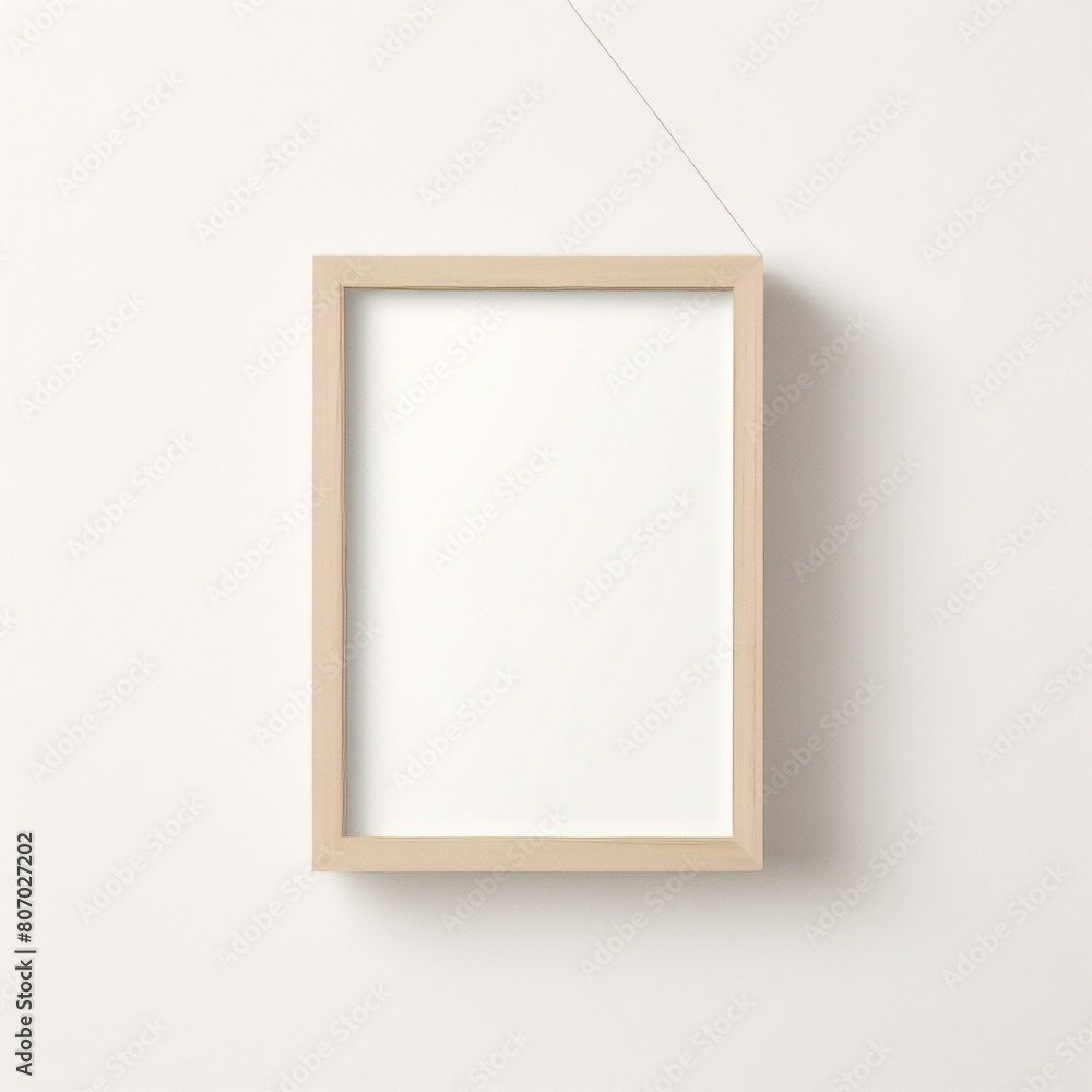 Marco vertical rectangular fino de madera clara colgado en una pared ...