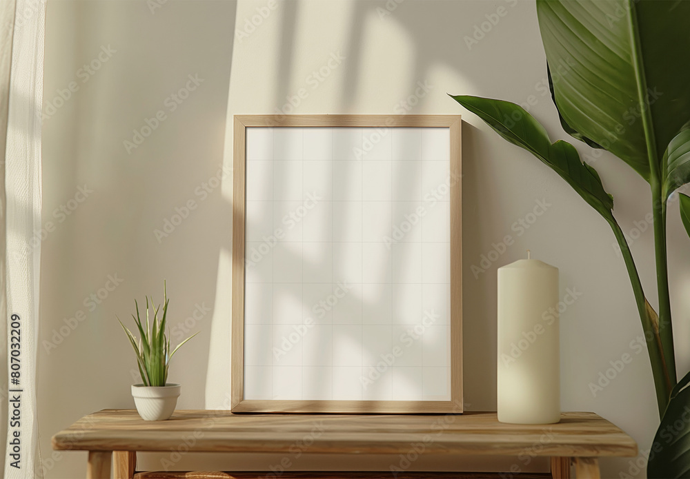 Light Frame Mockup With Green Plant, Generative ai Stock Template ...