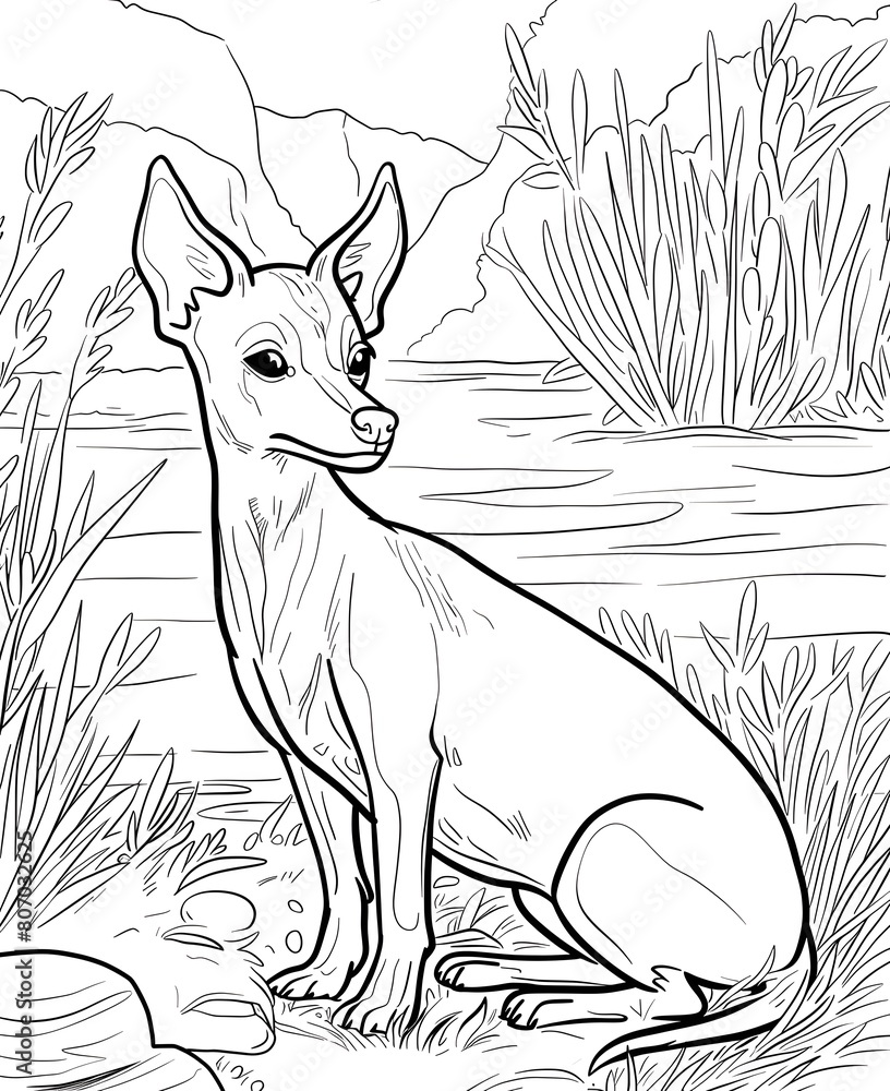 Xoloitzcuintle mexican dog black and white coloring book vector ...