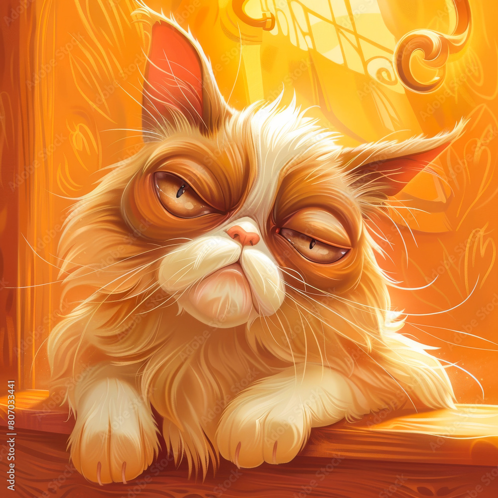 Cartoon Caricature of a Grumpy Cat. Generated Image. A digital ...