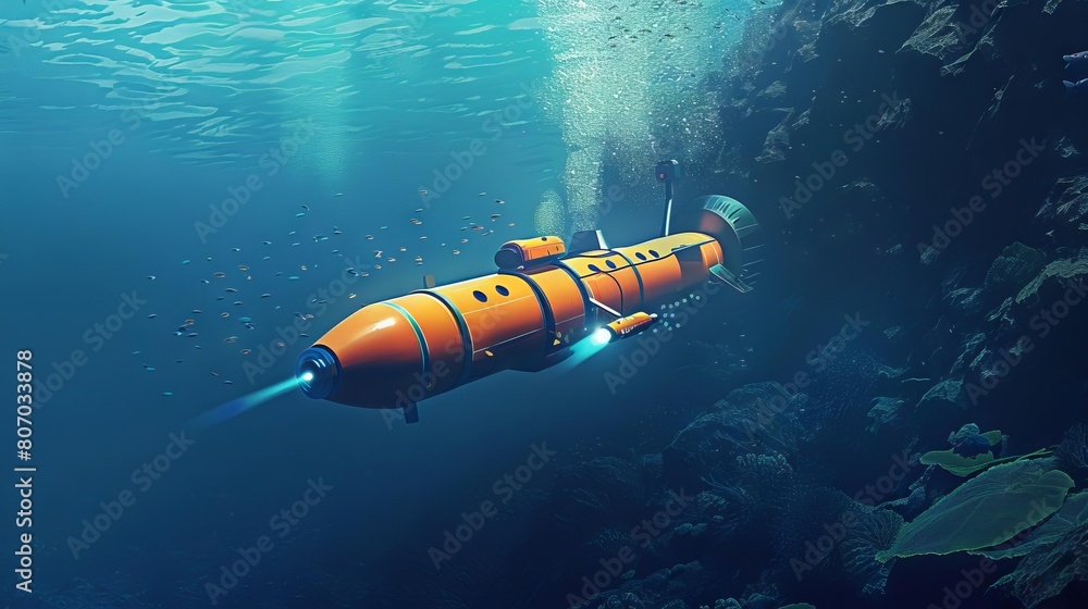 An underwater drone exploring the depths of the ocean, mapping new ...