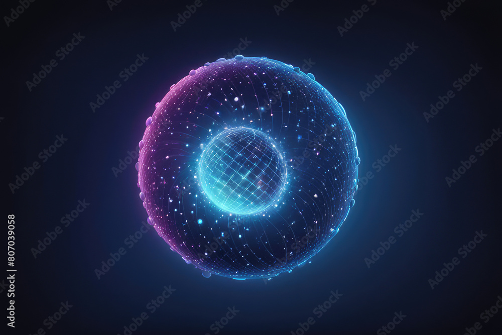 Bright glowing rotating particle 3d sphere in the Universe. Abstract ...