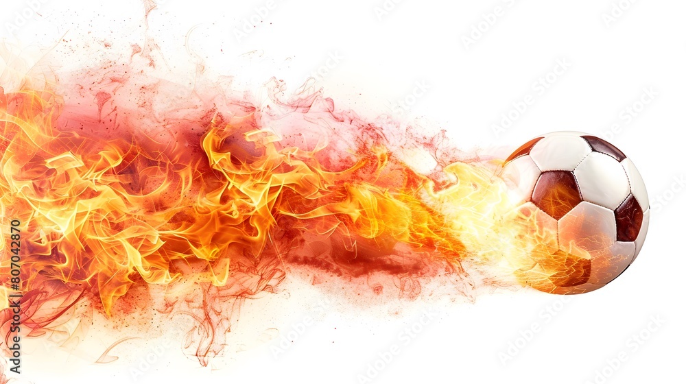 Flying football soccer ball with fire flame trails, vector sport game ...