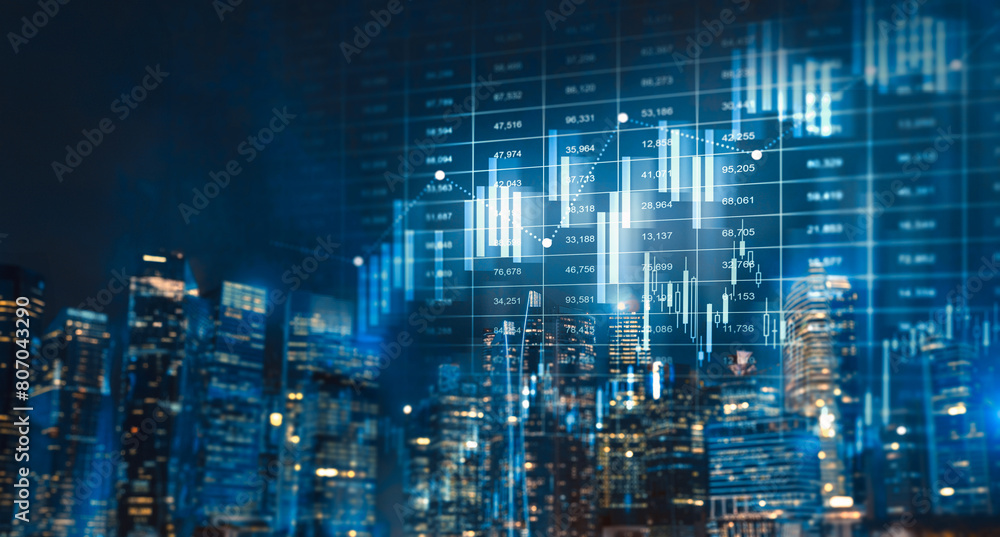 financial data charts and spreadsheets, trade and investment growth ...