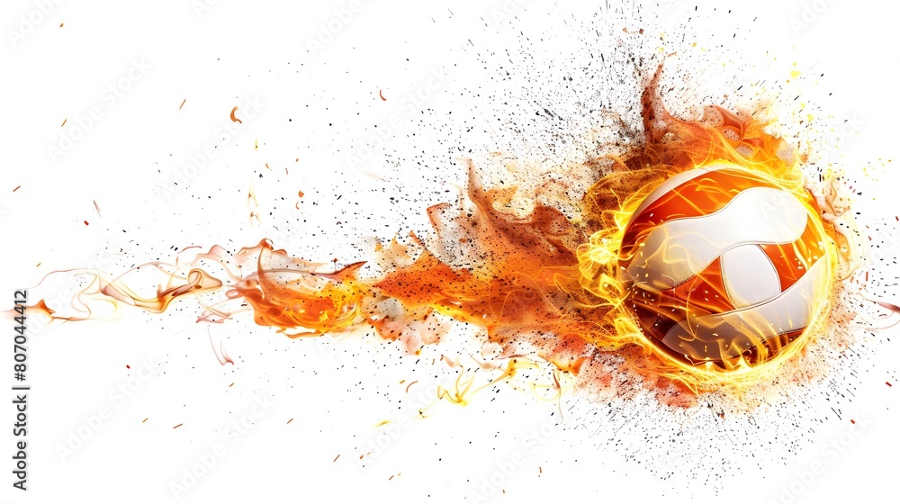 Flying volleyball ball with fire flame trails, vector sport game ...