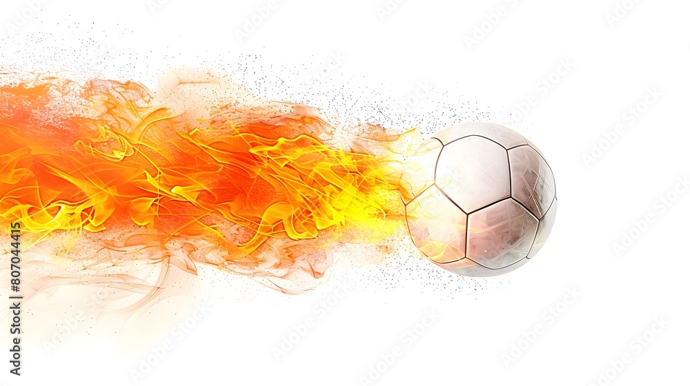 Flying football soccer ball with fire flame trails, vector sport game ...