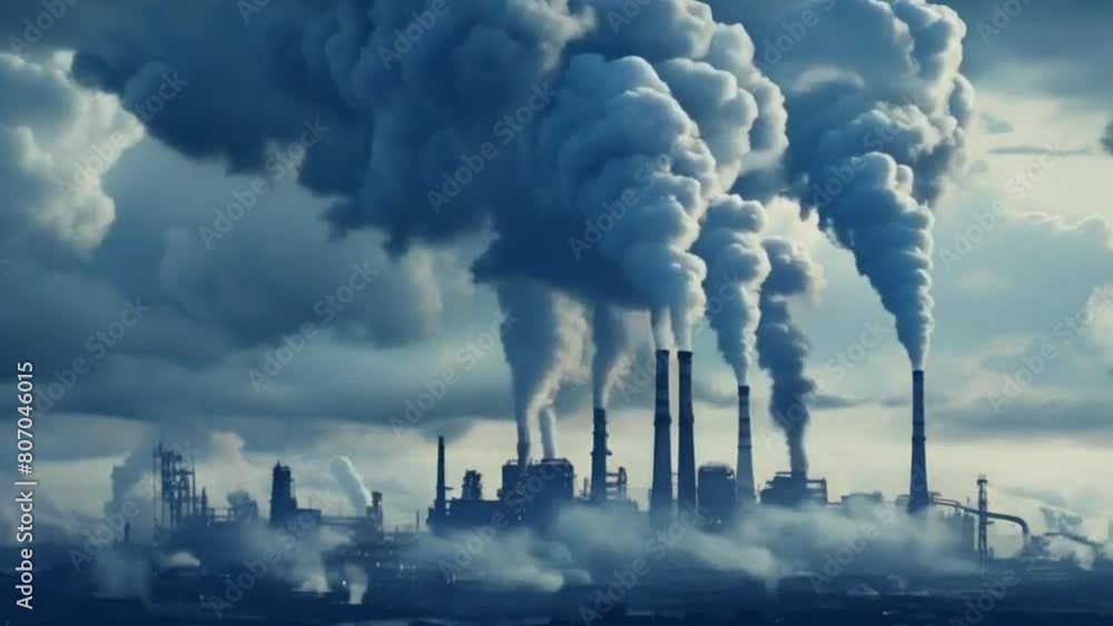 Smokestacks from an industrial factory billowing dark clouds of ...