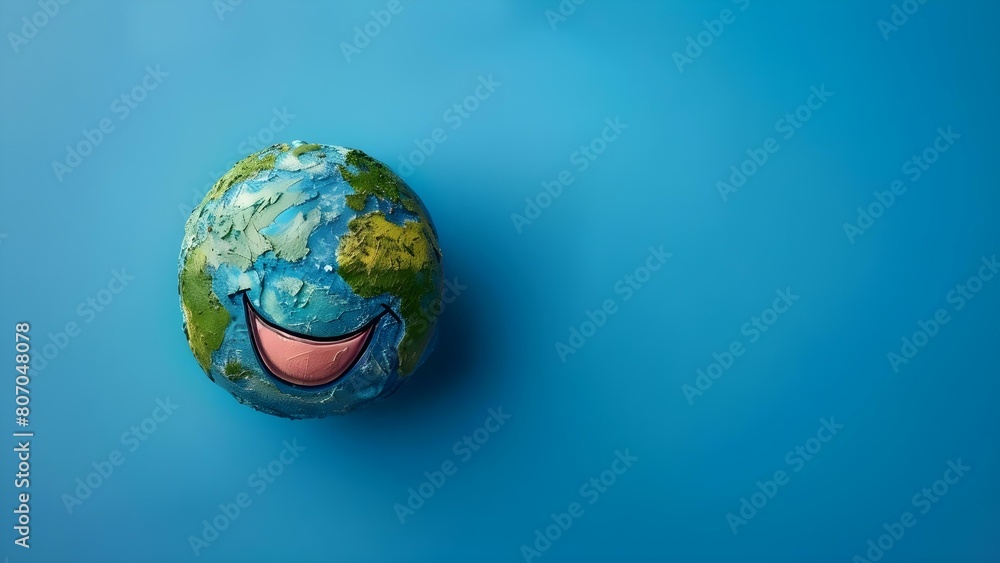 Earth-themed character laughing on a blue background to celebrate Earth ...