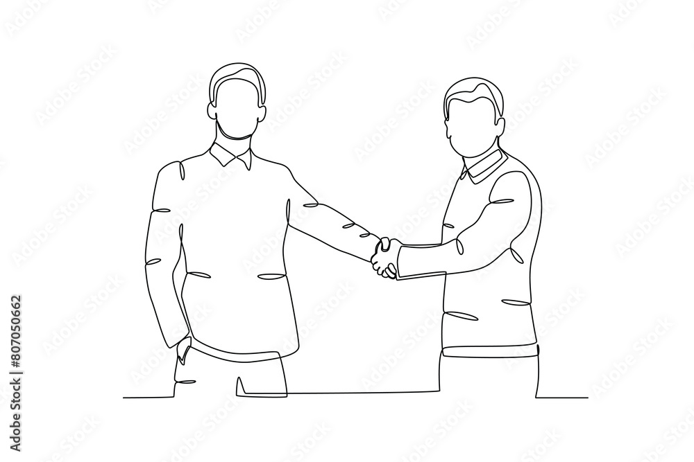 Single continuous line drawing of young two friends shaking hands ...