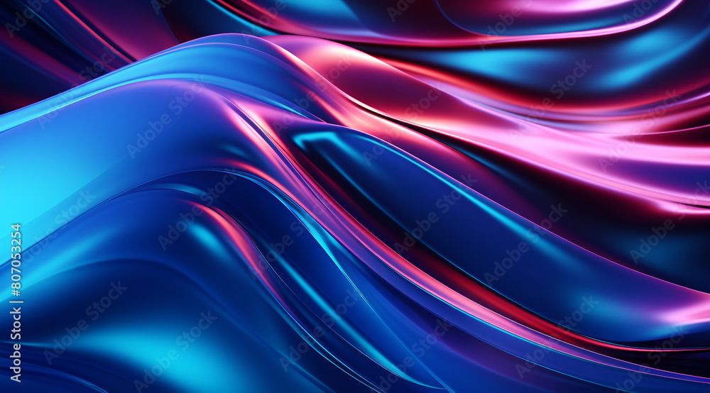 3D render, abstract colorful background with waves of liquid metal in ...