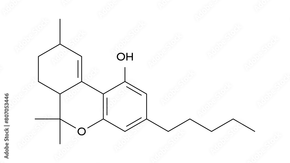 delta-10-tetrahydrocannabinol molecule, structural chemical formula ...