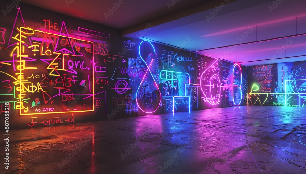Craft a digital masterpiece featuring graffiti murals adorned with ...