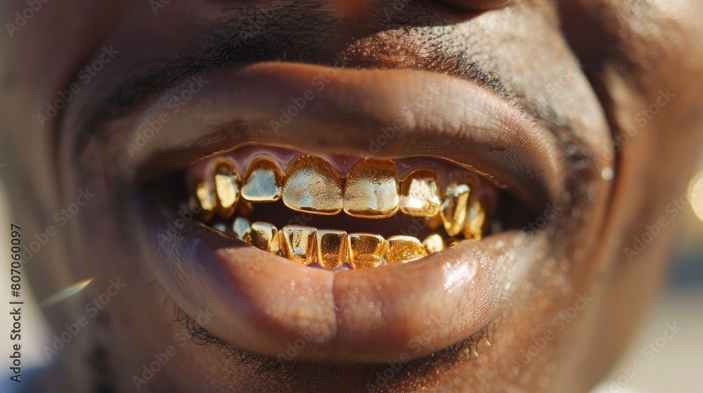 mouth with shiny gold teeth Stock Photo | Adobe Stock