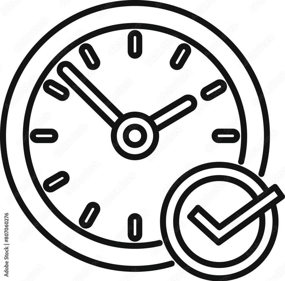 Approved time clock icon outline vector. Success checkmark. Button ...