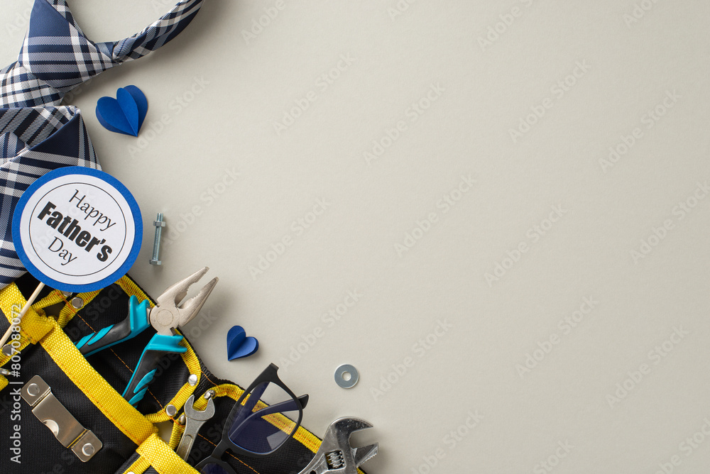 Perfect gifts for working dad on Father's Day concept. Top view of ...
