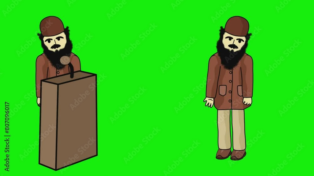 2d animated character of Two men in brown shirts and with thick and ...