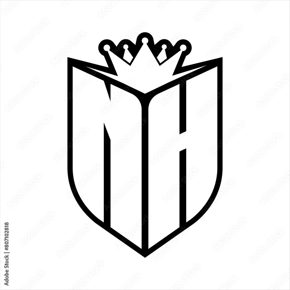 NH Letter bold monogram with shield shape and crown inside shield black ...