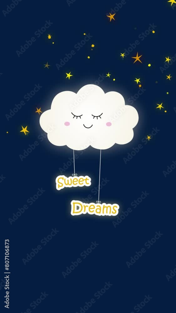 vertical sweet dreams text and night sky with cloud and stars 4k motion ...