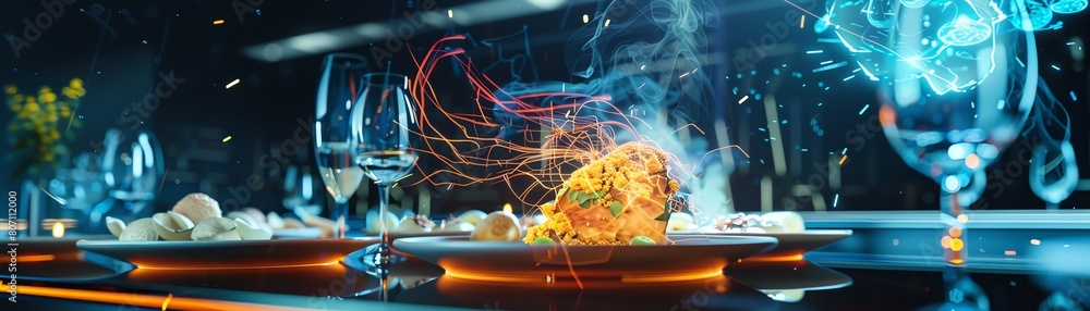 Merge the art of plating in culinary arts with advanced holographic ...