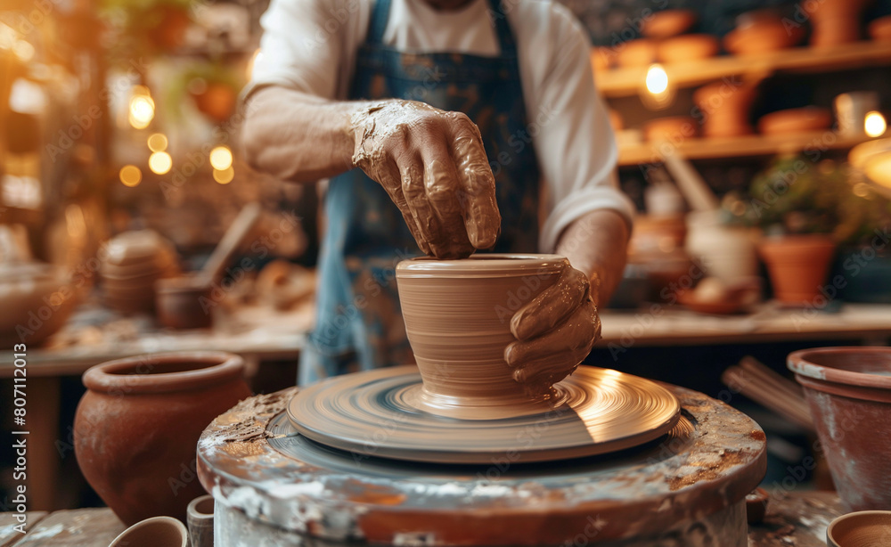 A pottery workshop in action. Pottery and ceramics workshop with a ...