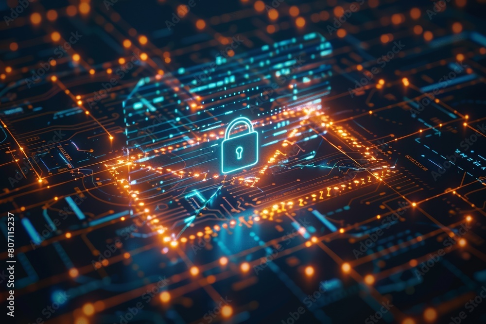 An abstract visualization of a digital lock sealing an email envelope ...