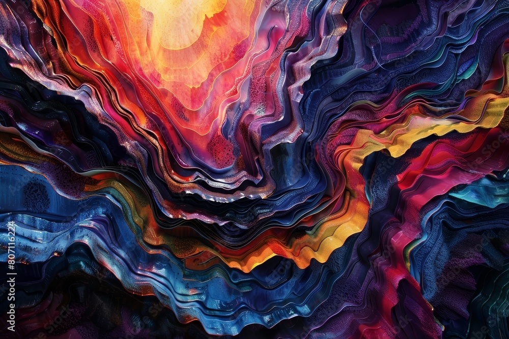 An immersive 3D scene of abstract figures, their surfaces a canvas for ...