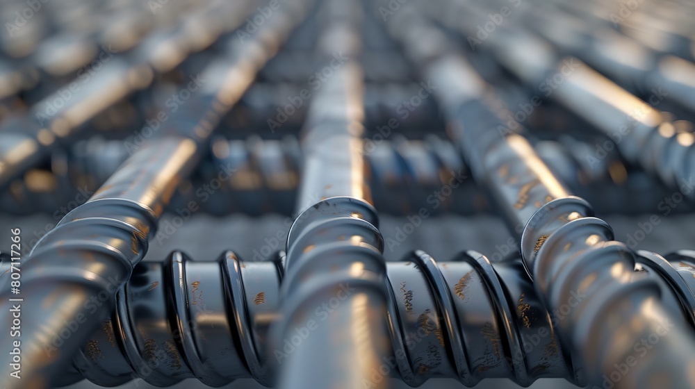 3D rendering of a steel rod or metal rod, representing steel building ...