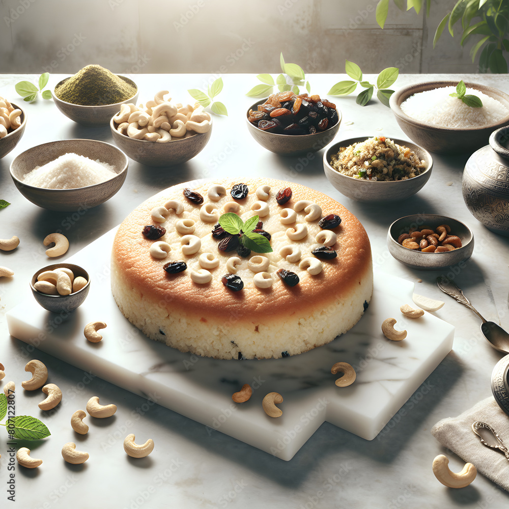 Burmese Semolina Cake with Raisins and Cashews Stock Photo | Adobe Stock